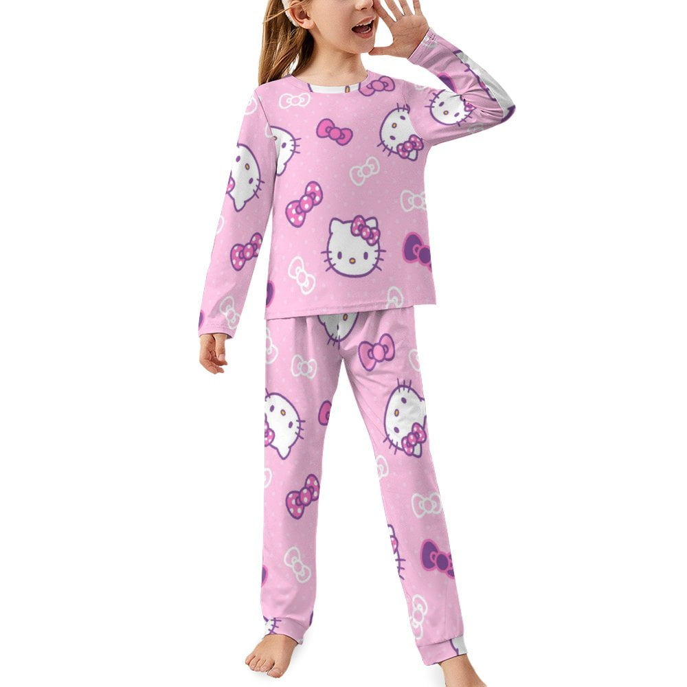 Hello Kitty Girls' Long Sleeve Top And Pants 2 Piece Pajama Set 100CM ...