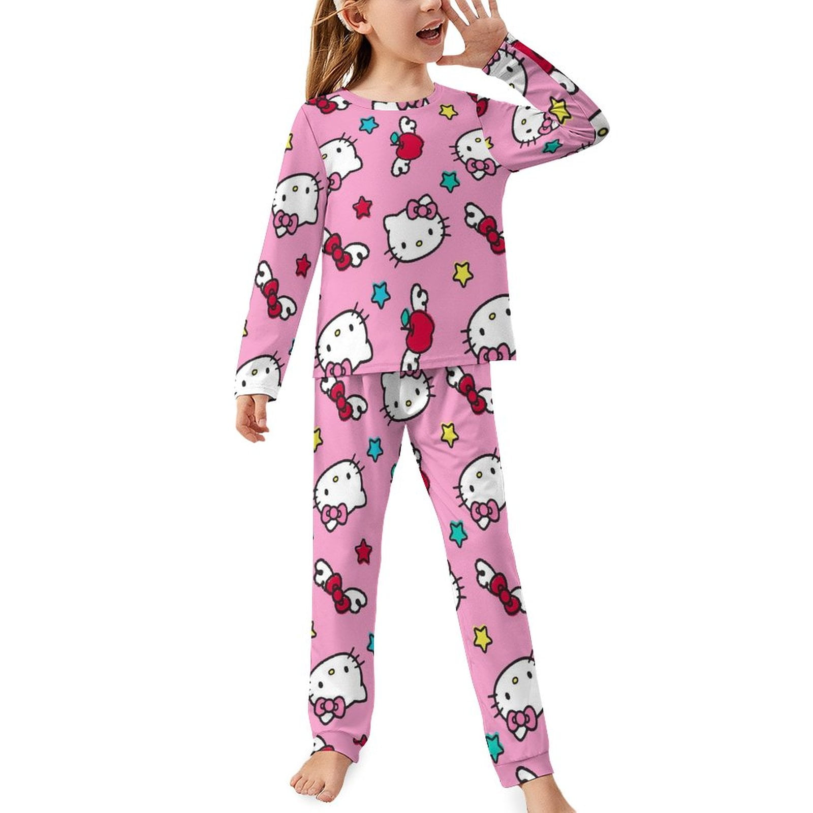 Hello Kitty Girls' Long Sleeve Top And Pants 2 Piece Pajama Set 130CM ...