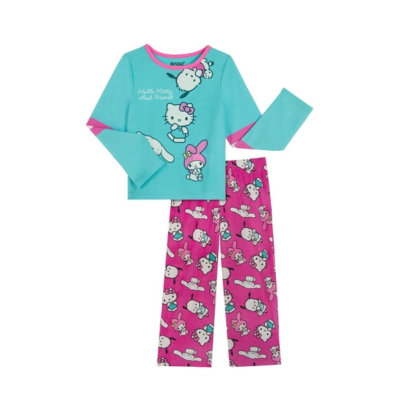 KPop Demon Hunters Girls Long Sleeve Sleep Top and Shorts Pajama Set, 2 ...