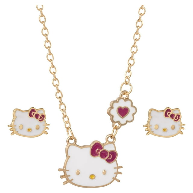 "Hello Kitty Girls Jewelry Set - Necklace & Stud Earrings, 18+3 ...