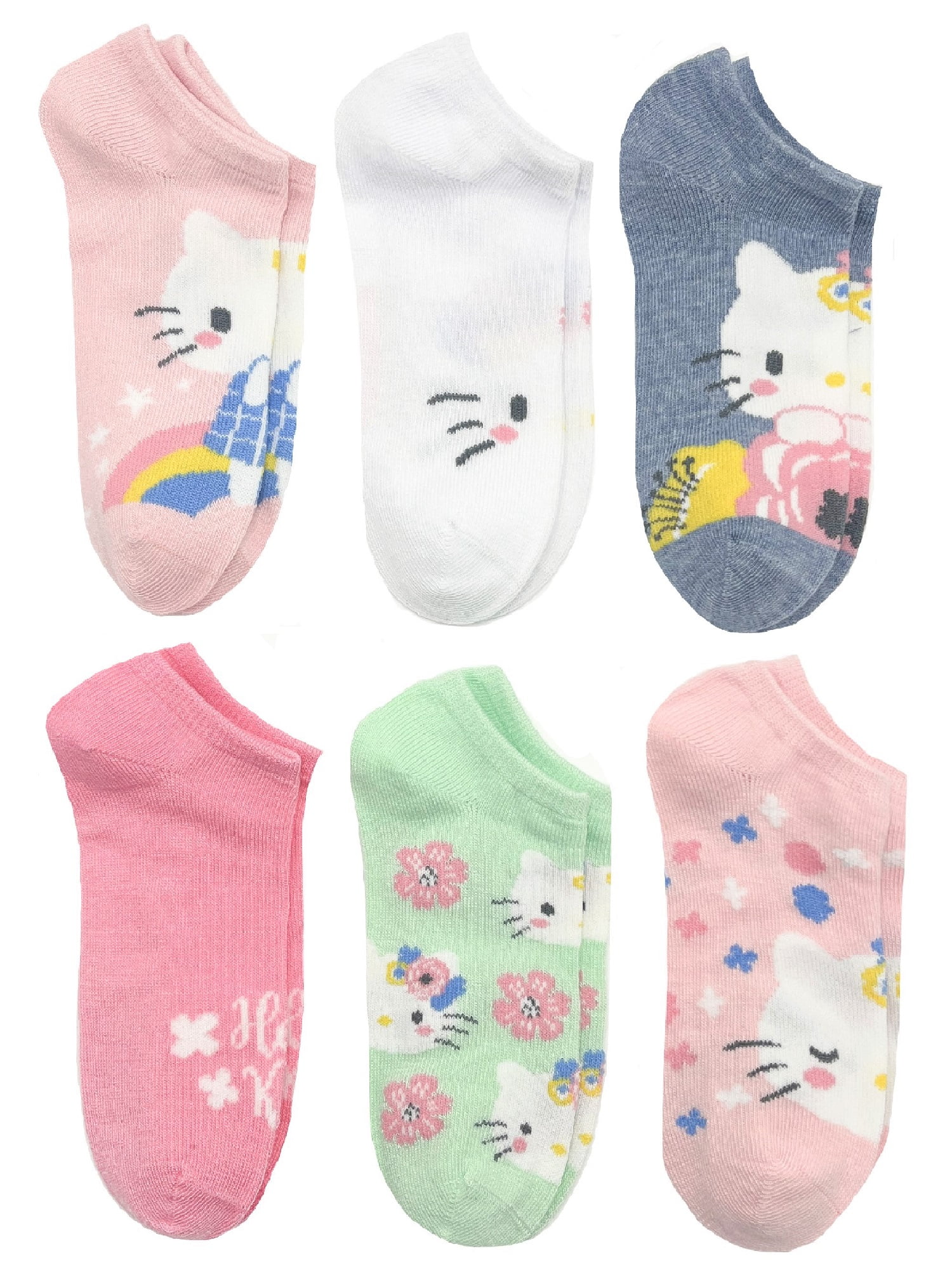 Hello Kitty, Girls No-Show Socks, 6-Pack, Sizes S-L - Walmart.com