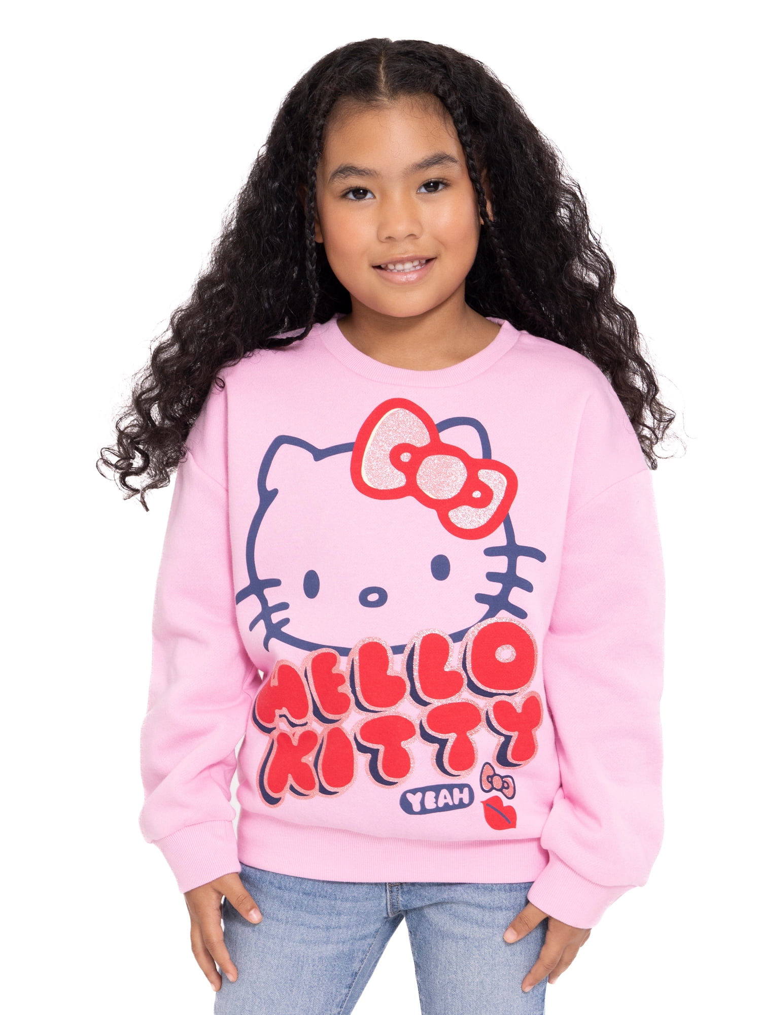 Hello Kitty Girls Oversized Graphic Crewneck Sweatshirt - Walmart.com
