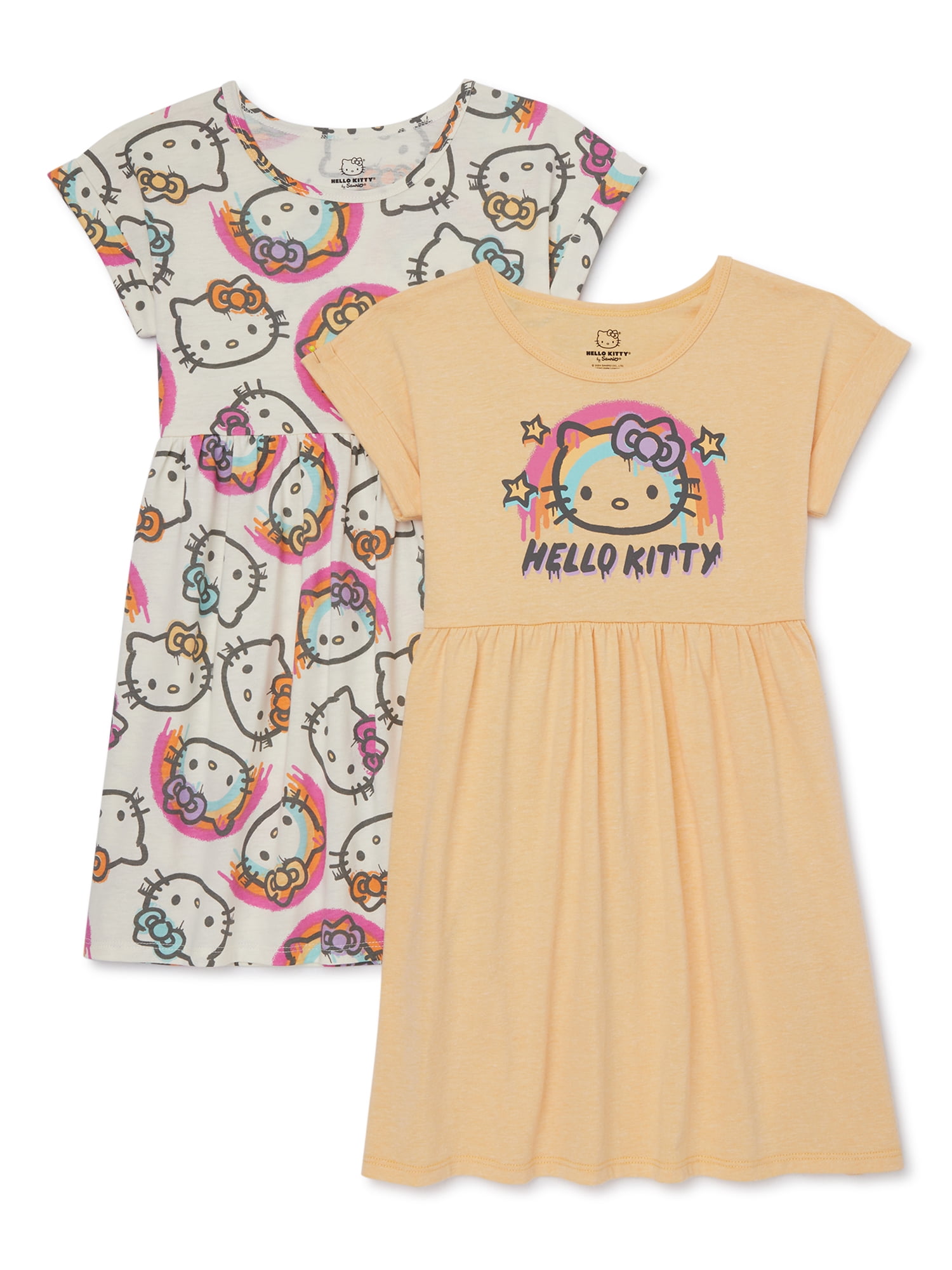 Hello Kitty Girls’ Play Dress with Short Sleeves, 2-Pack, Sizes 4-16 ...