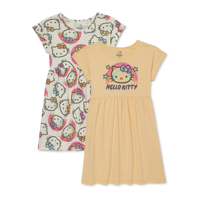 Hello Kitty Girls’ Play Dress with Short Sleeves, 2-Pack, Sizes 4-16 ...