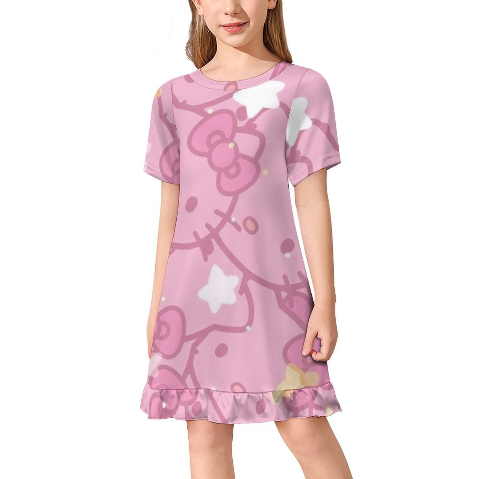 Hello Kitty Girls Short Sleeve Dress A Line Twirly Skater Dress Casual ...