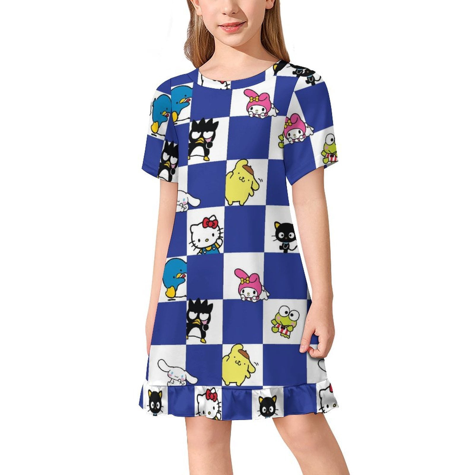 Hello Kitty Girls Short Sleeve Dress A Line Twirly Skater Dress Casual ...