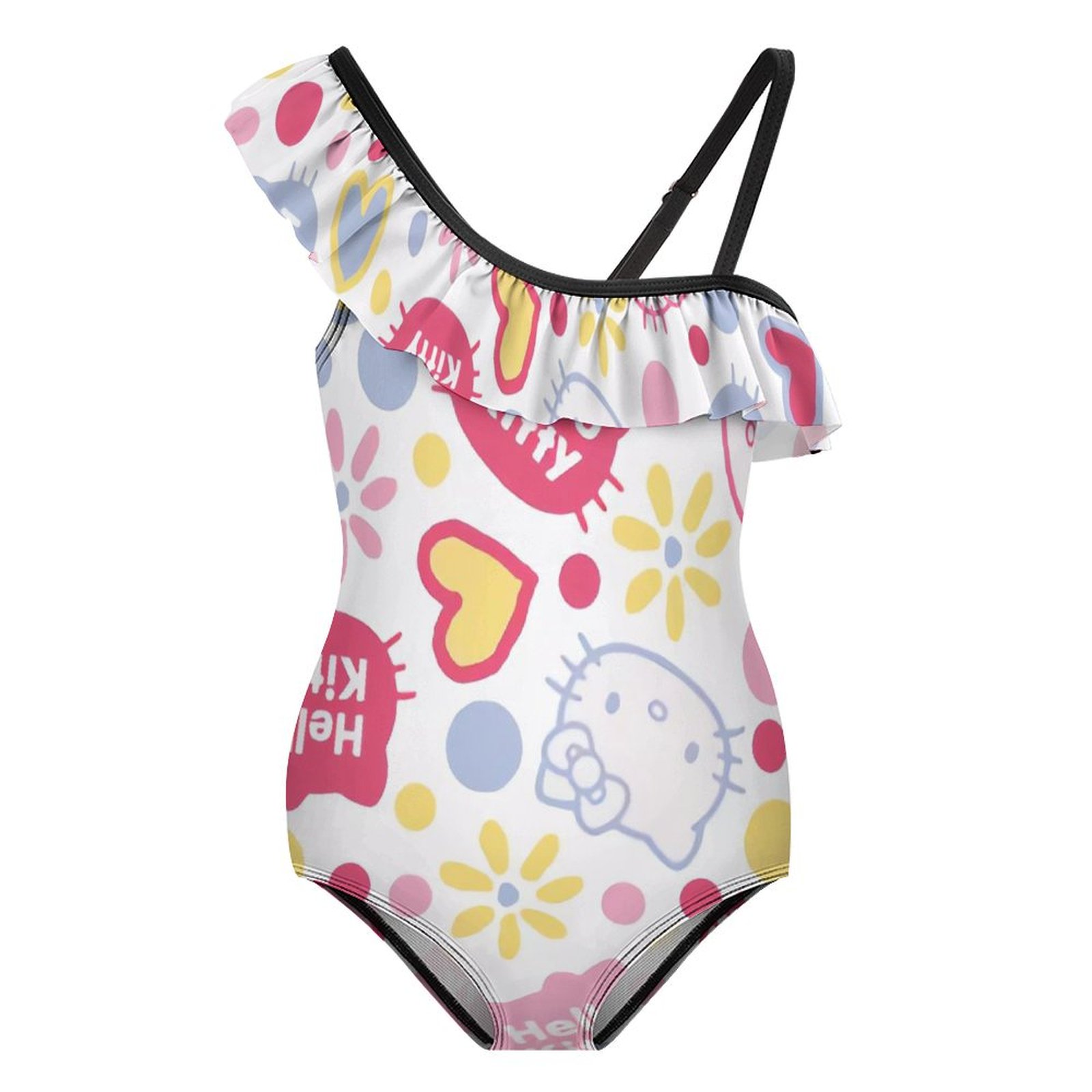 Hello-Kitty Girls Swimsuit One Piece Swimsuits Ruffle Bathing Suit Kids ...