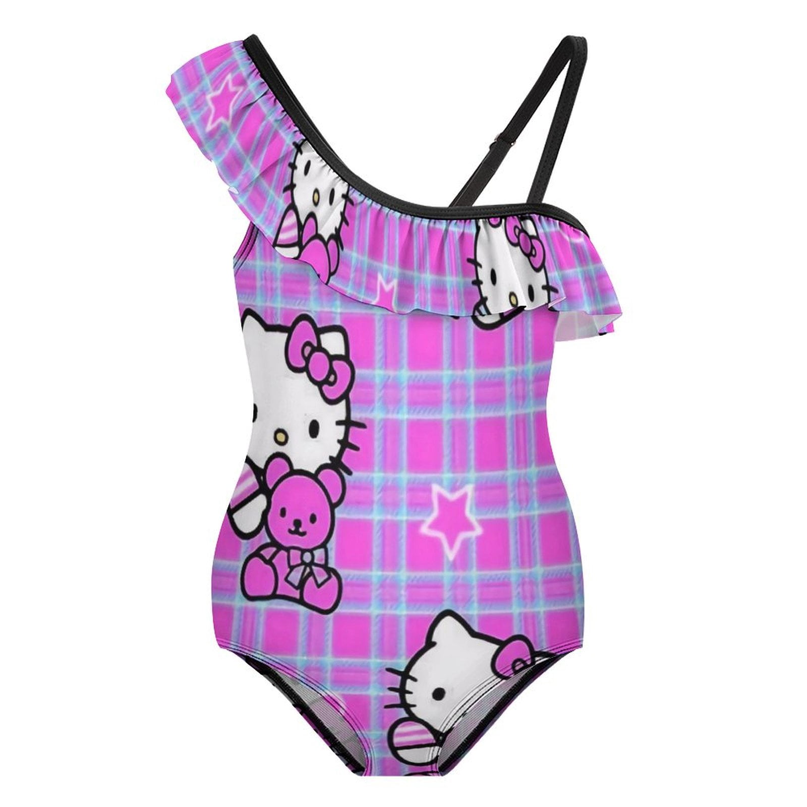 Hello-Kitty Girls Swimsuit One Piece Swimsuits Ruffle Bathing Suit Kids ...