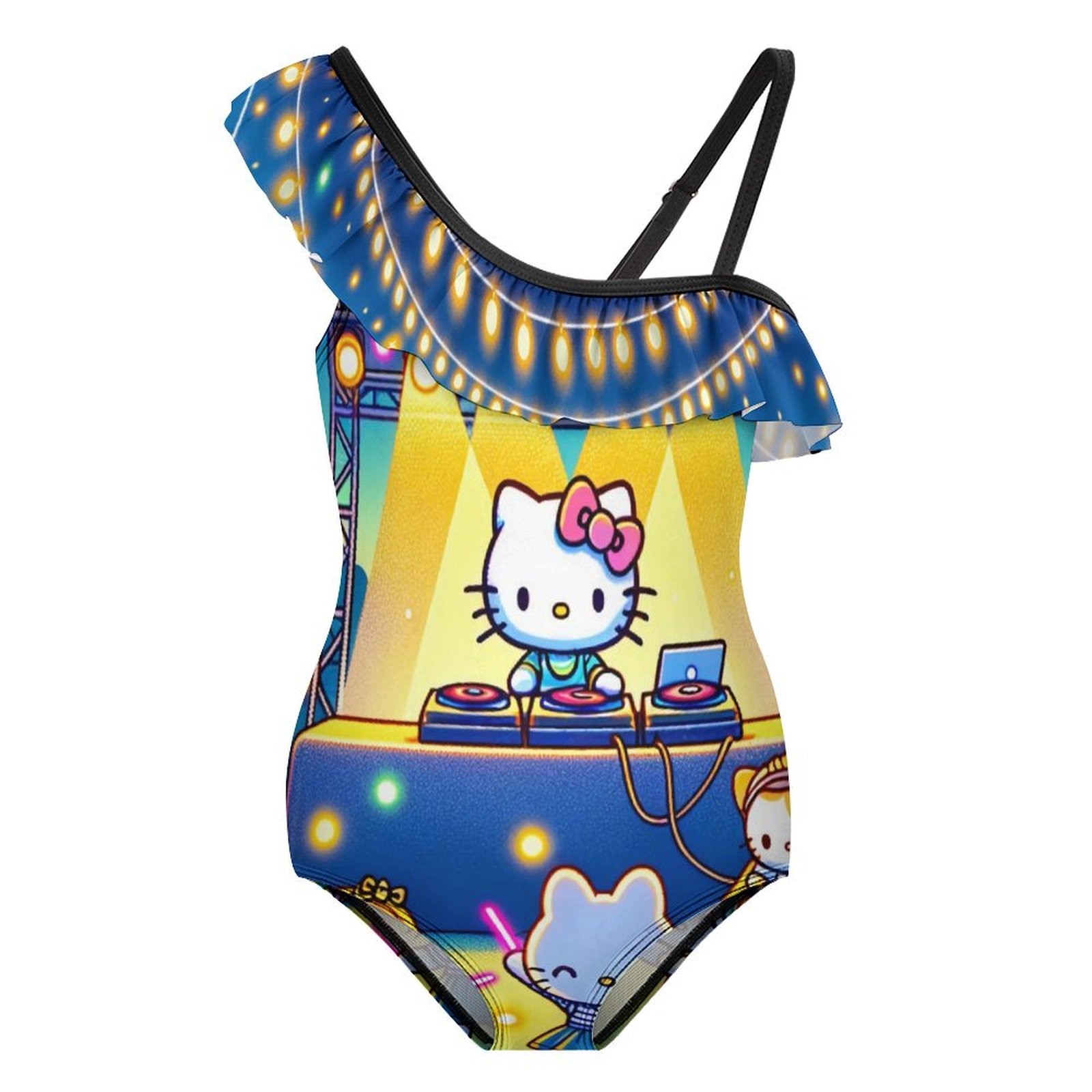 Hello-Kitty Girls Swimsuit One Piece Swimsuits Ruffle Bathing Suit Kids ...