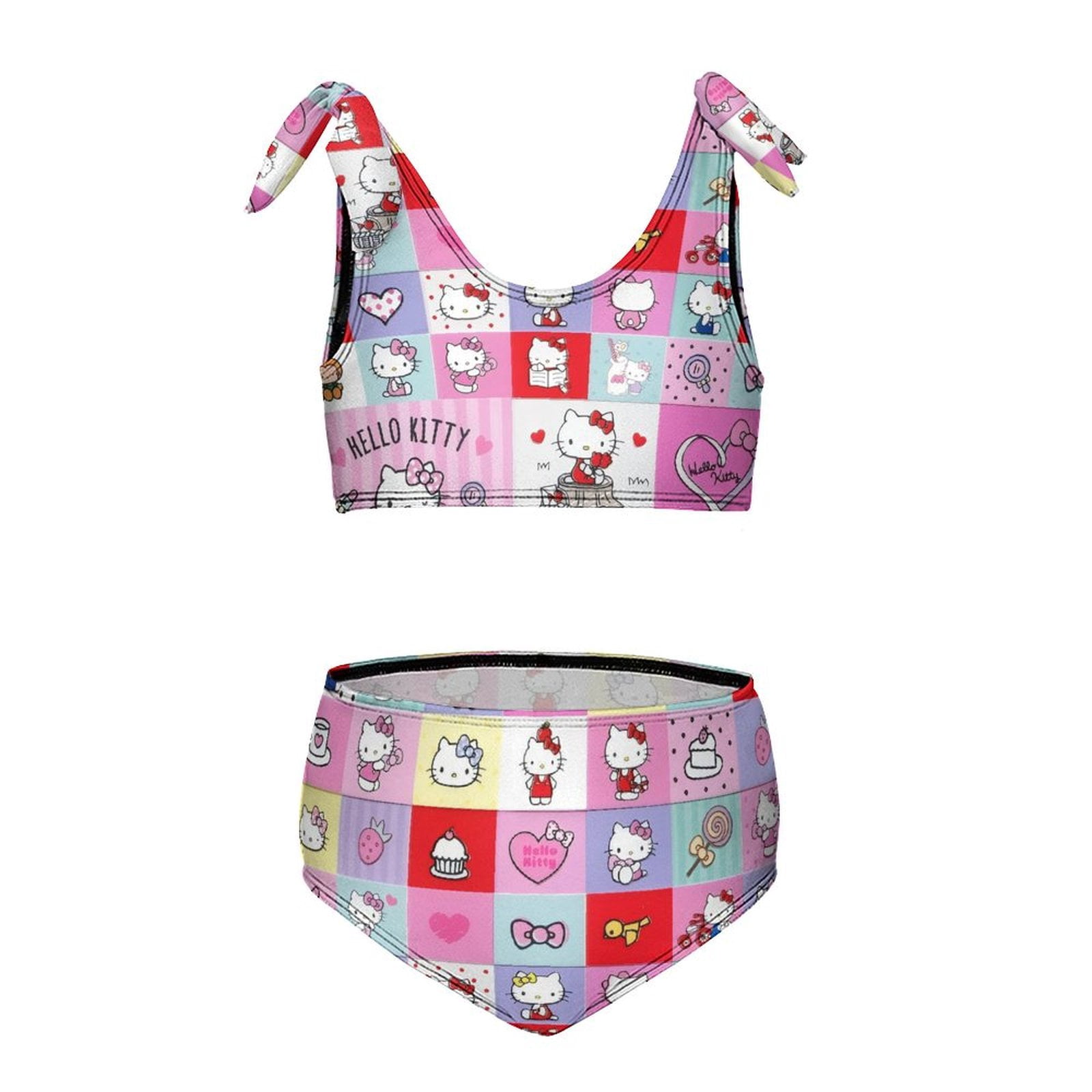 Hello Kitty Girls beach ruffled top swimsuit 2 sets 8-10Y（130cm ...
