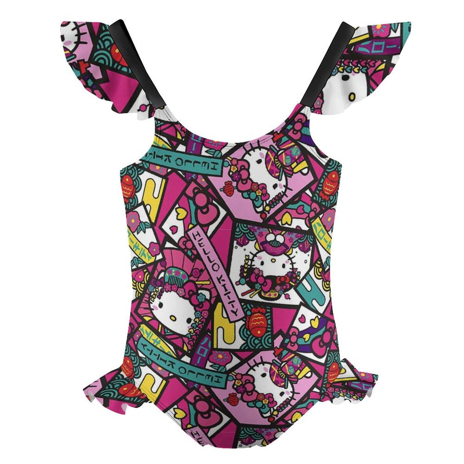 Hello Kitty Girls cute one-piece swimsuit quick-drying ruffles 10-12Y ...