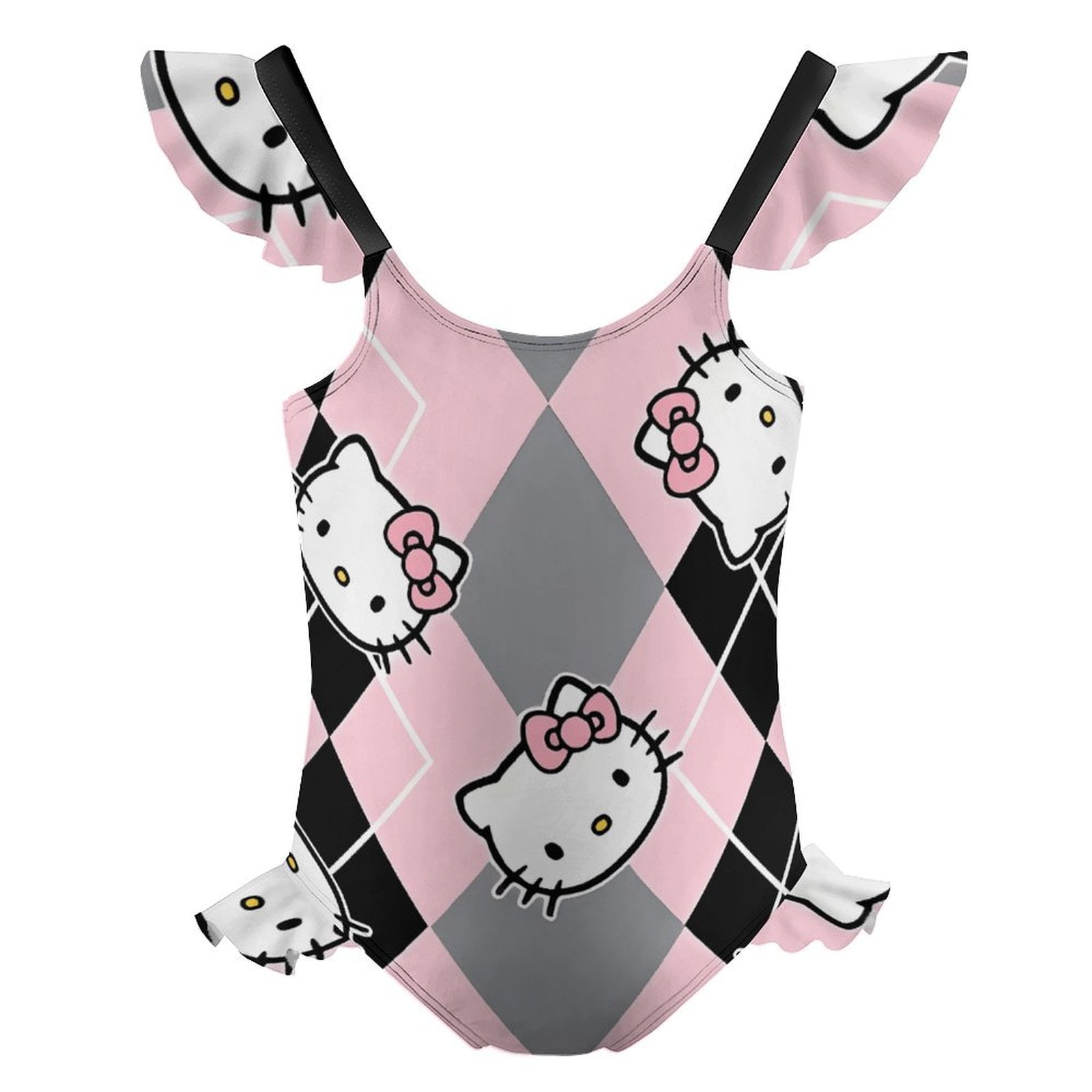 Hello Kitty Girls cute one-piece swimsuit quick-drying ruffles 10-12Y ...