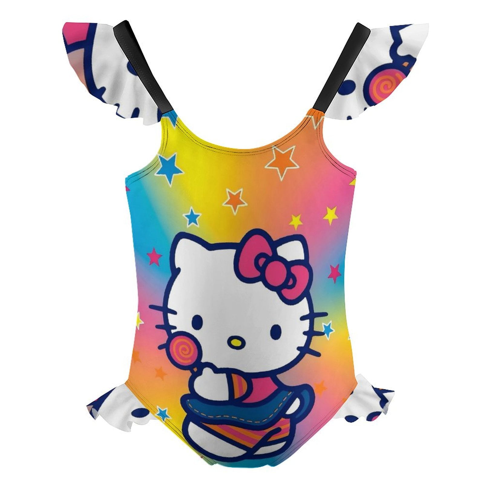 Hello Kitty Girls cute one-piece swimsuit quick-drying ruffles 10-12Y ...