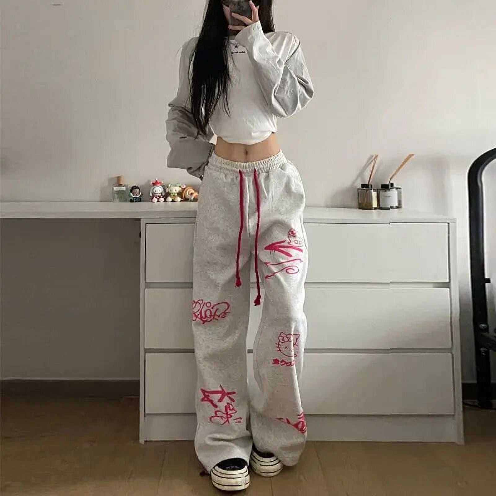 Hello Kitty Graffiti Street Hip Hop Pants Star Women Sanrio Loose ...