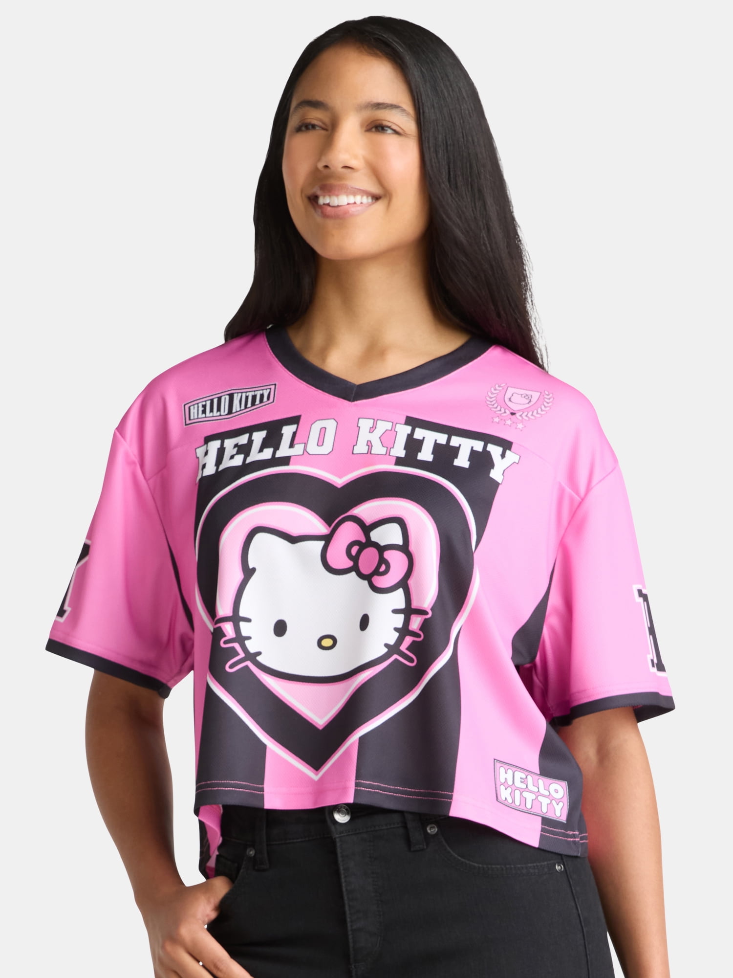 Sanrio Hello Kitty Women’s Graphic Football Skimmer Jersey, Sizes XXS ...