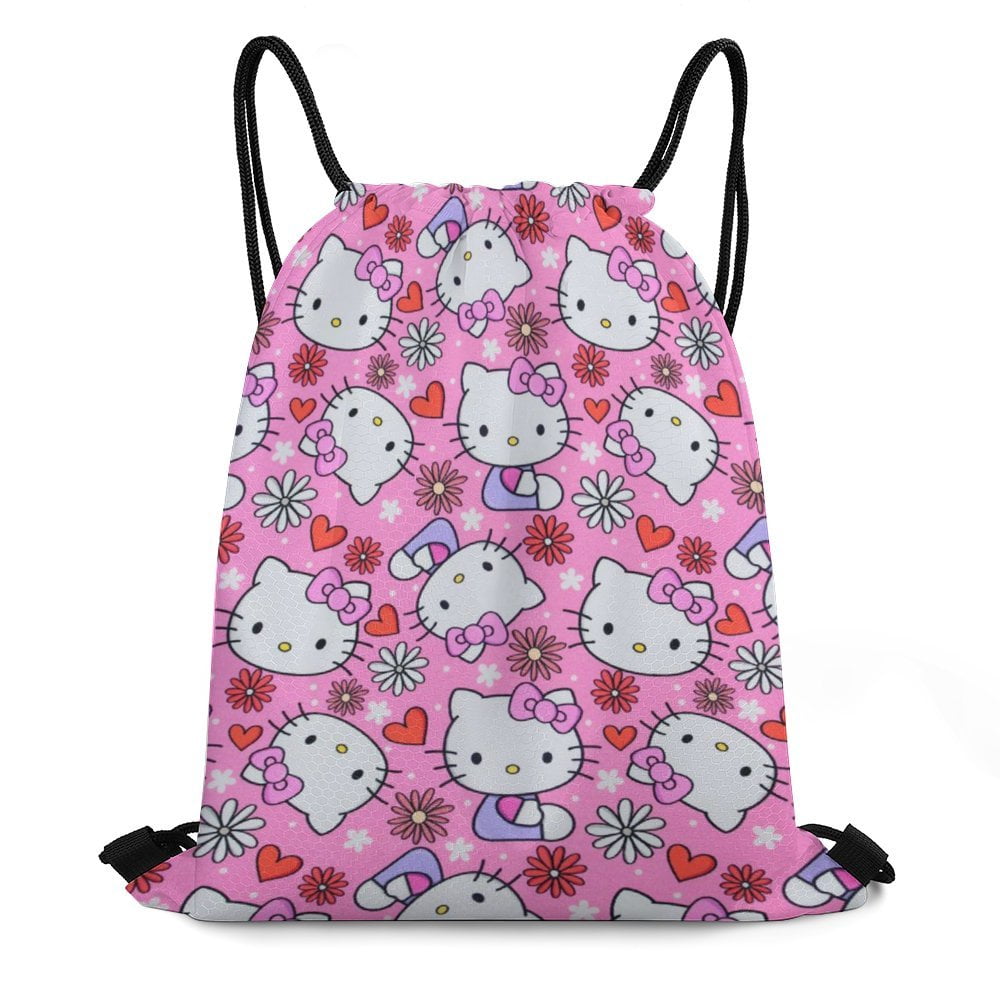 Hello Kitty Gym Bag Simple Casual Drawstring Backpack Outdoor Portable ...