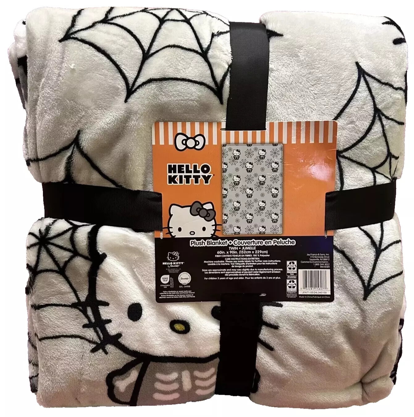 Hello Kitty Halloween Plush Throw Blanket Skeleton Spider Web Twin ...