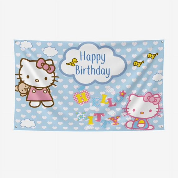 Hello Kitty Happy Birthday Anime Cartoon Theme Backdrops Banner ...