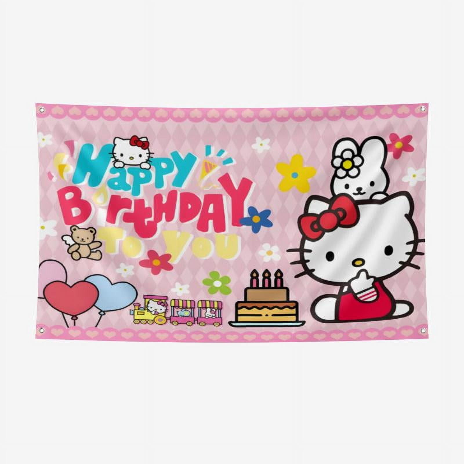 Hello Kitty Happy Birthday Anime Cartoon Theme Backdrops Banner ...