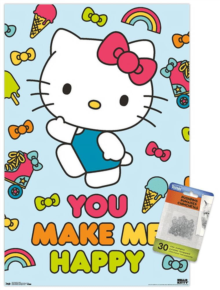 Hello Kitty - Happy Wall Poster with Push Pins, 14.725" x 22.375 ...