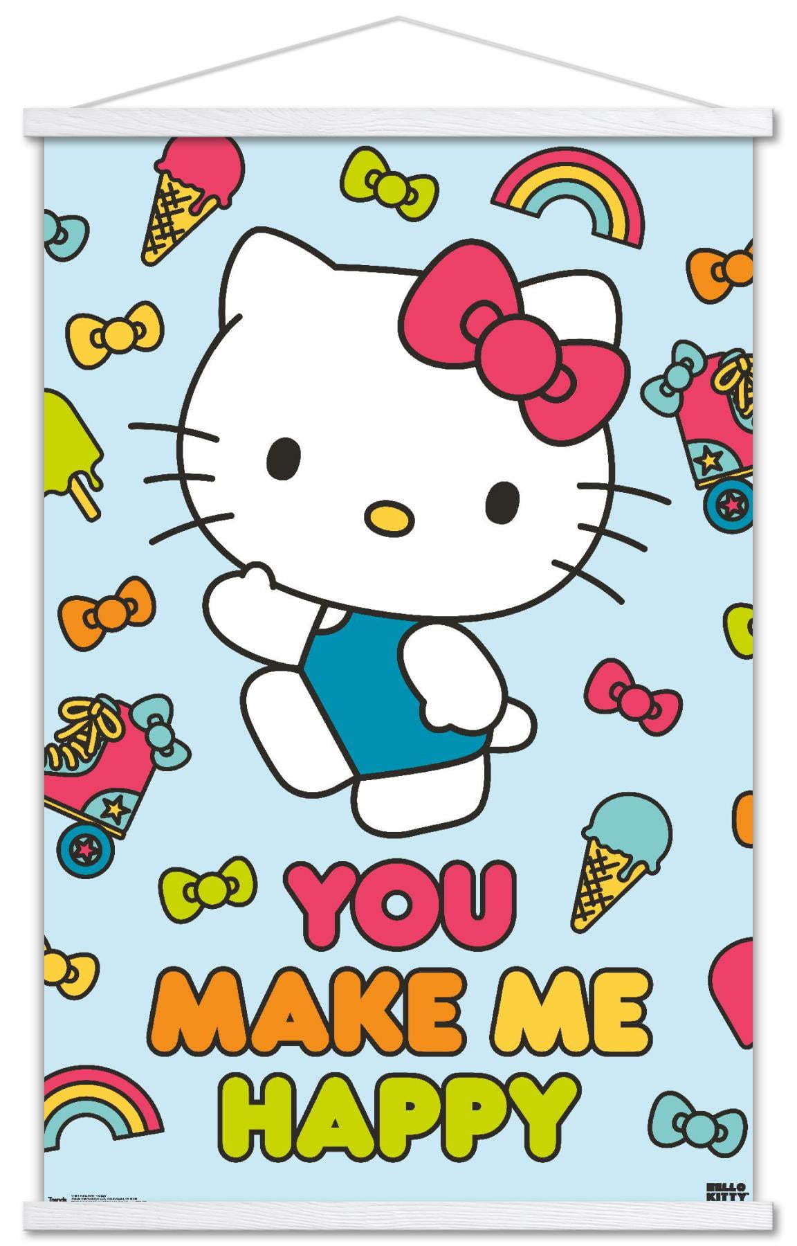 Hello Kitty - Happy Wall Poster with Wooden Magnetic Frame, 22.375" x ...
