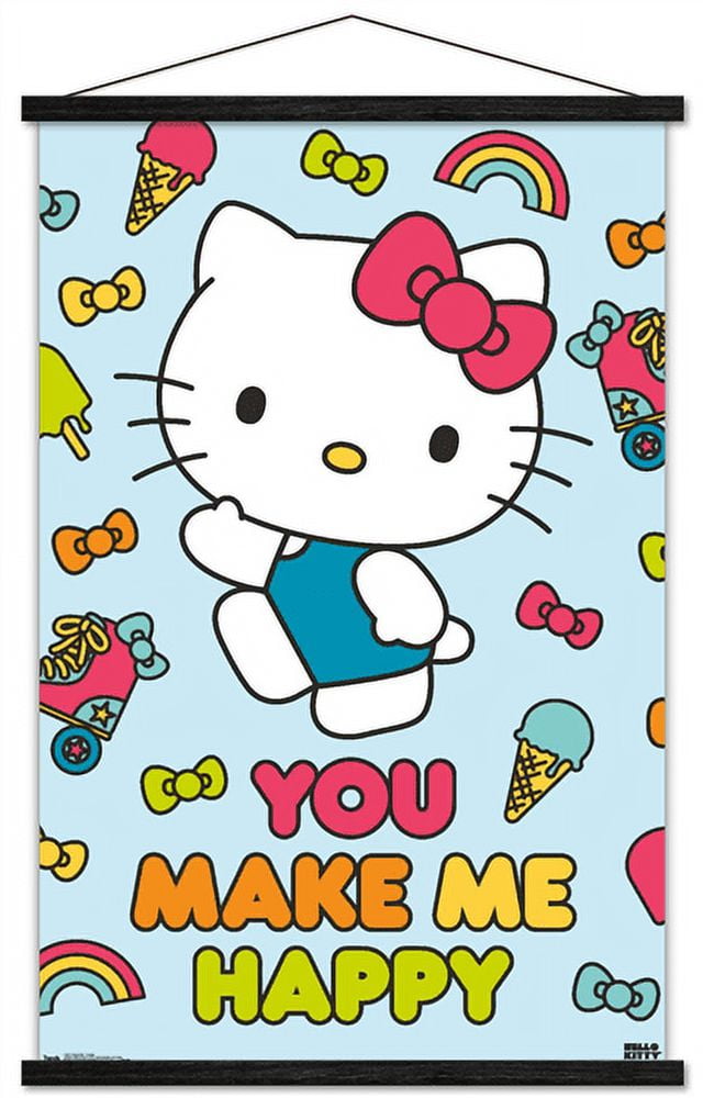 Hello Kitty - Happy Wall Poster with Wooden Magnetic Frame, 22.375" x ...