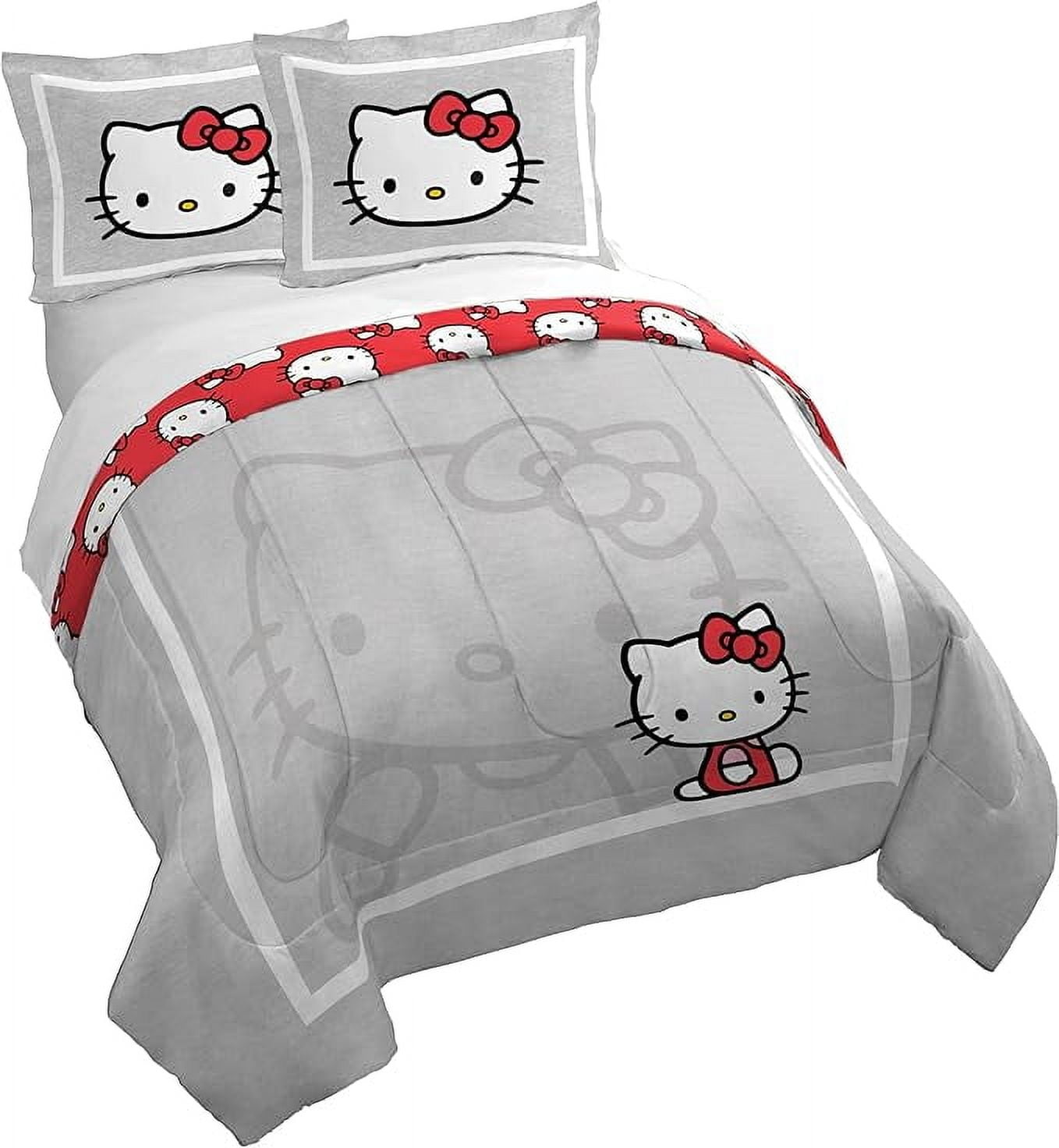 Hello Kitty Heathered Grey 3 Piece Queen Size Duvet Cover & Shams Set ...