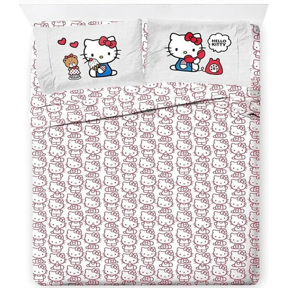 Hello Kitty Full Size Sheet Set, 4 Pieces, Brushed Microfiber Polyester ...
