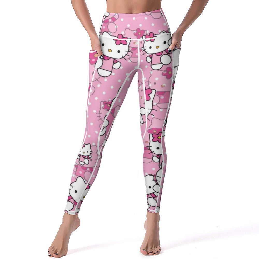 Hello Kitty High Waisted Leggings for Women, Yoga Pants with Pockets ...