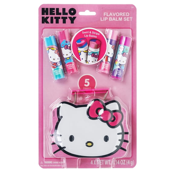 Hello Kitty Swirl Lip Balm with Character-Shaped Storage Tin, 5 Pieces ...