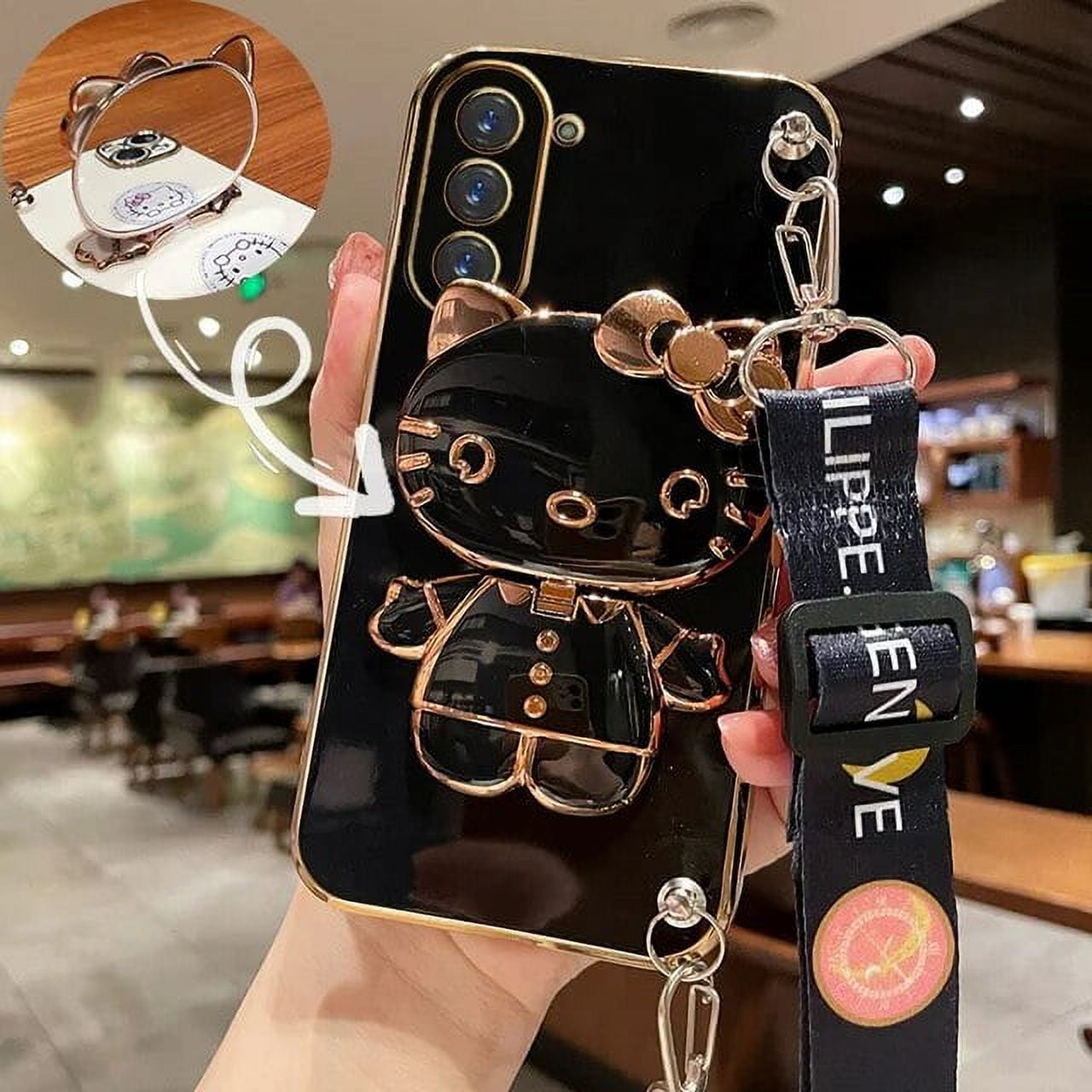 Hello Kitty Holder Bracelet Strap Lanyard Plating Phone Case For Samsung Galaxy S23 Ultra S22 ...