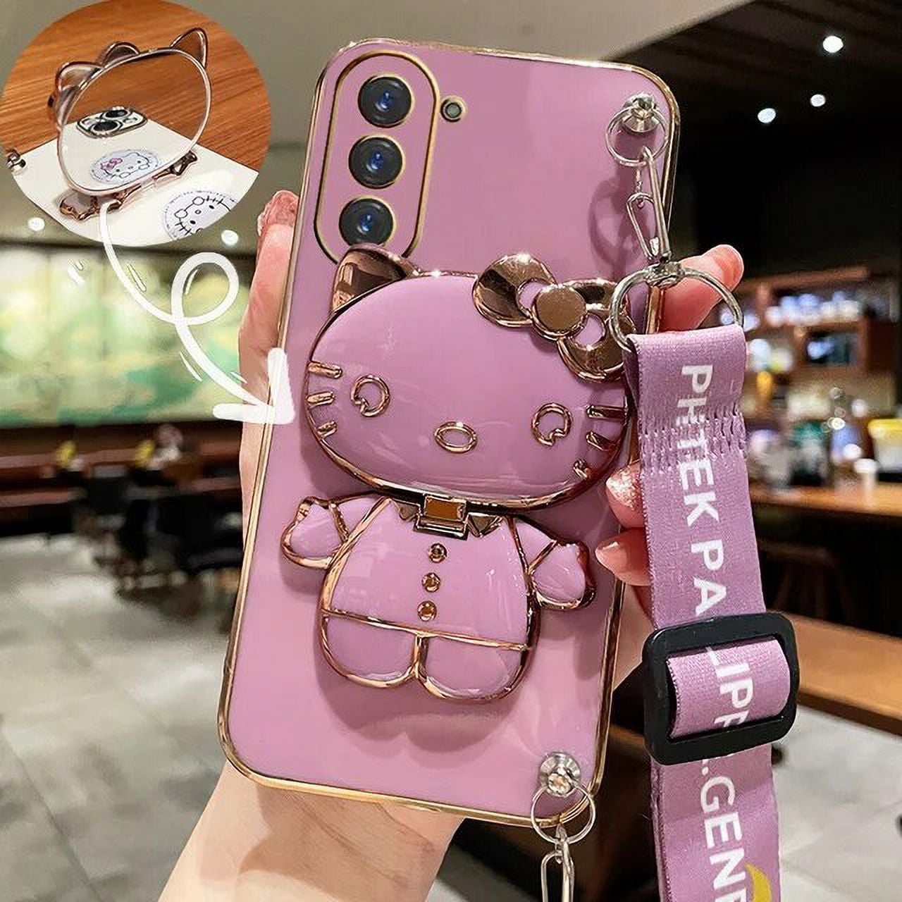 Hello Kitty Holder Bracelet Strap Lanyard Plating Phone Case For Samsung Galaxy S23 Ultra S22 ...