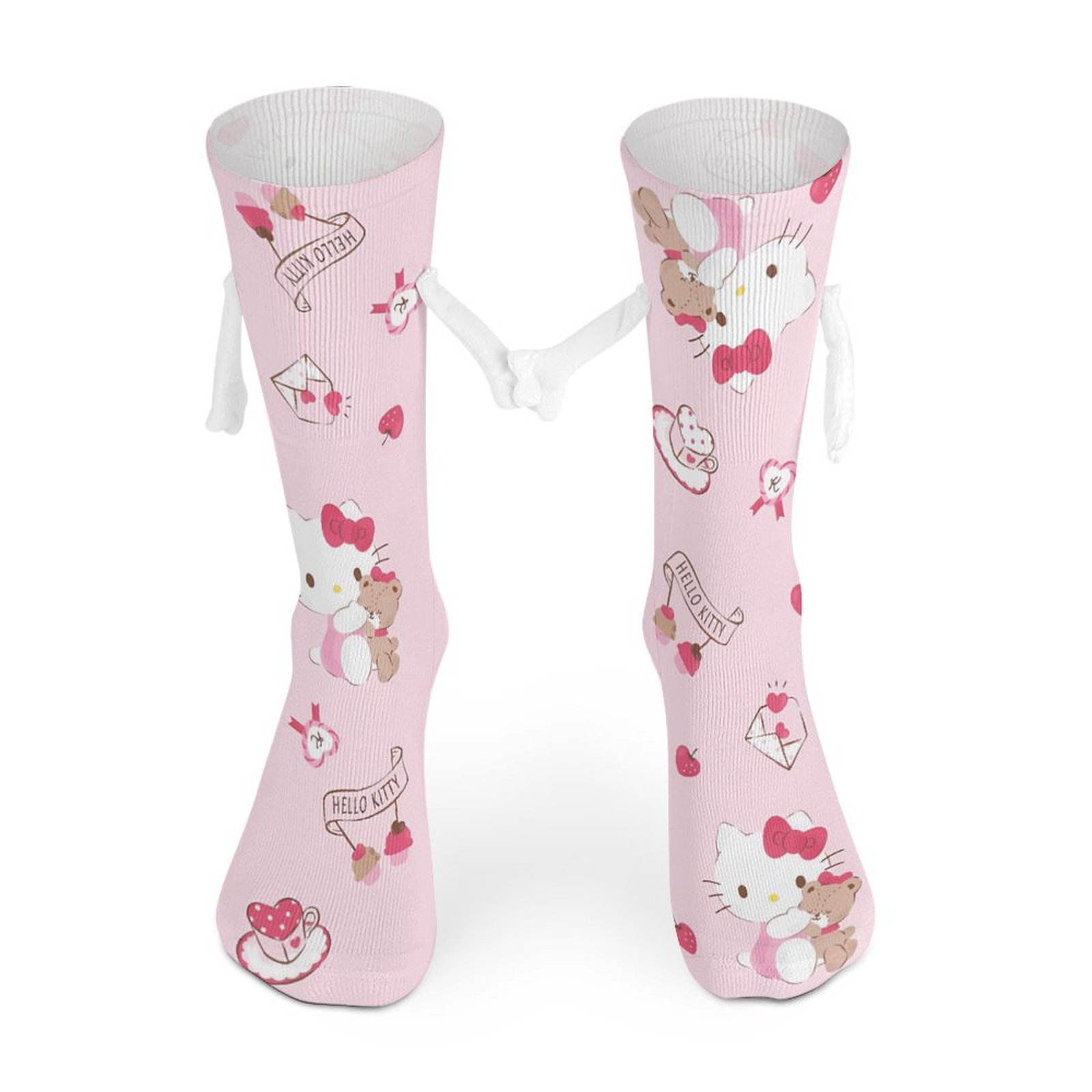 Hello Kitty Holding Hands Socks Funny Magnetic Suction 3D Doll Couple ...