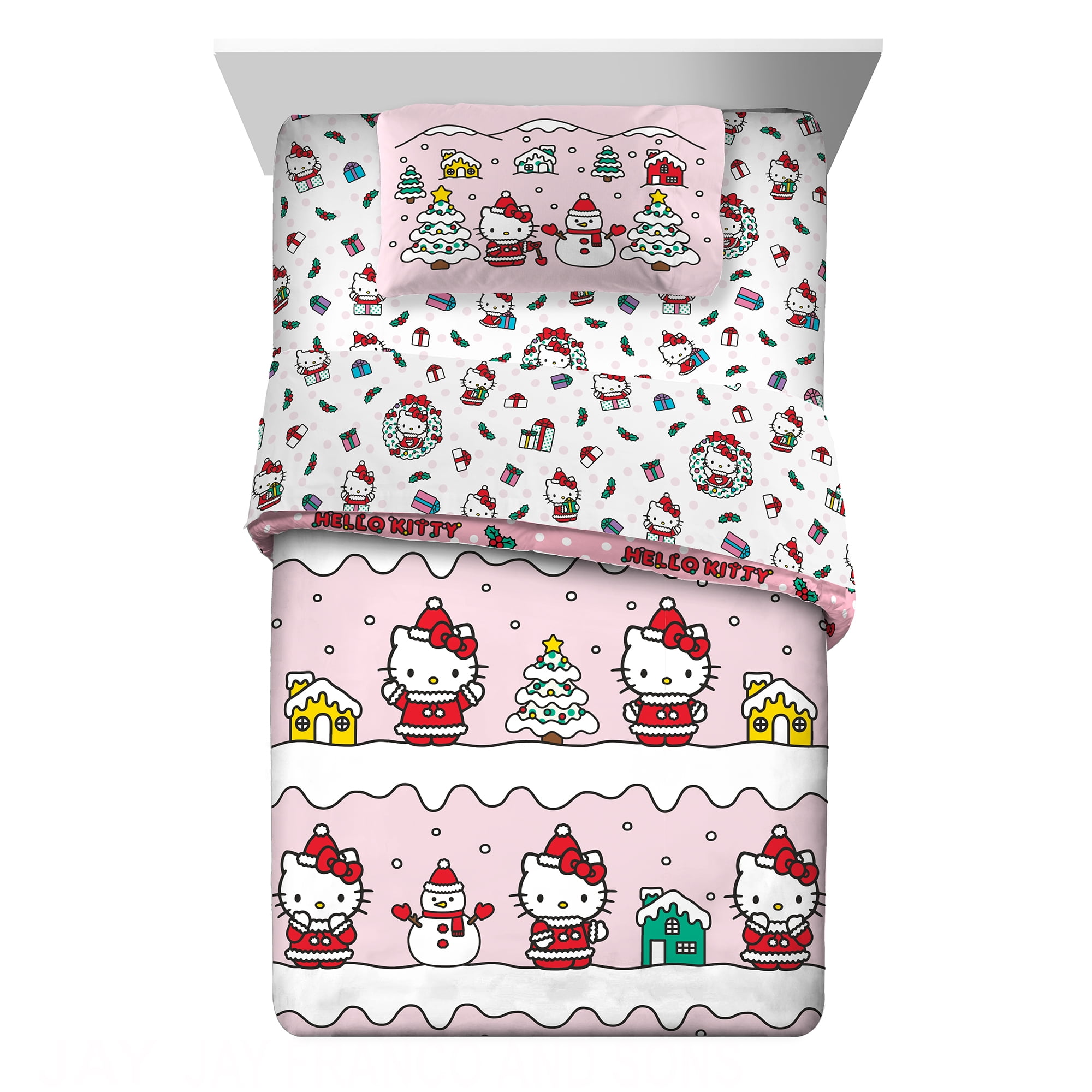 Free Shipping! Hello Kitty Holiday Kids Queen Bedding Set, Reversible ...