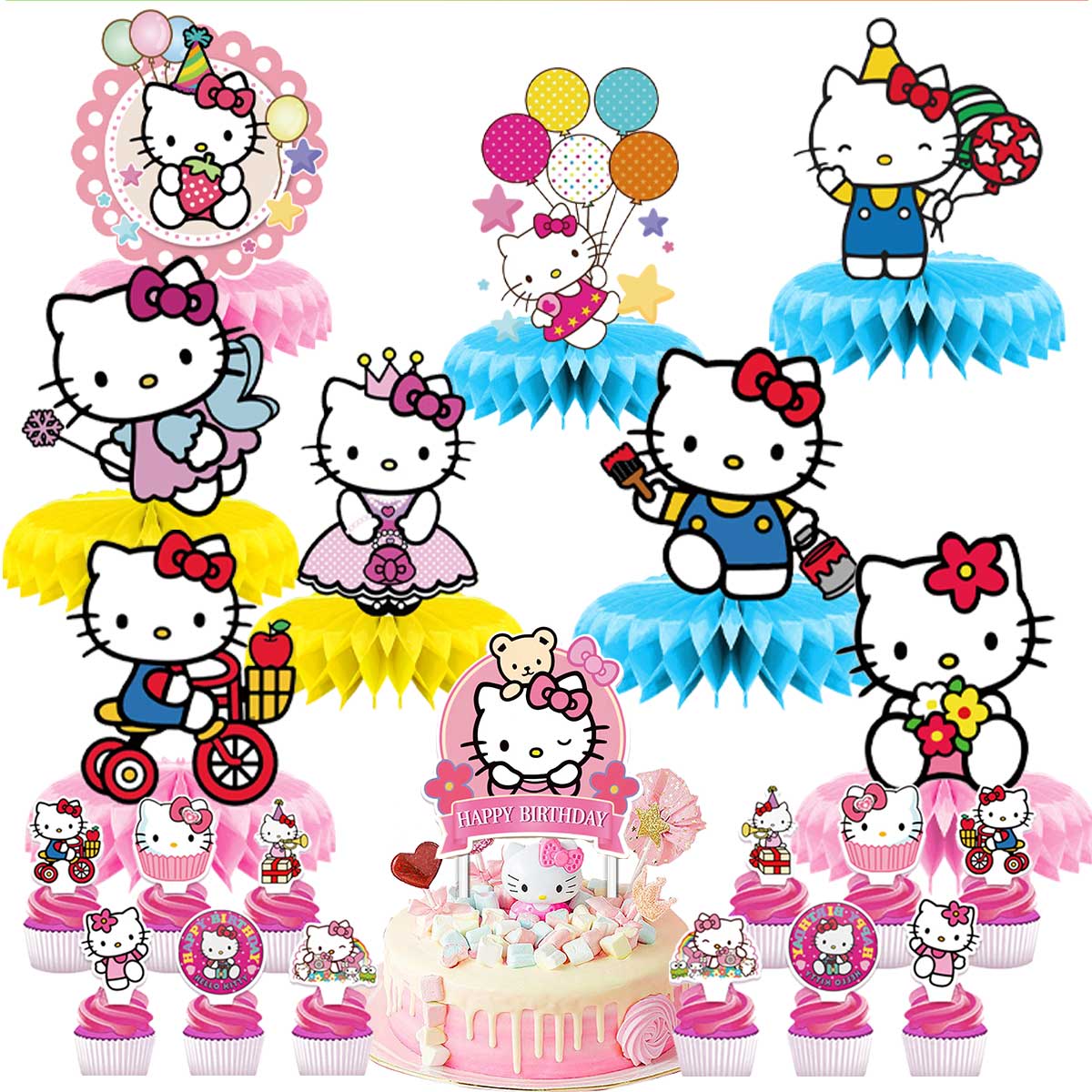 Hello Kitty Honeycomb Centerpieces Table Toppers Cake Toppers ...