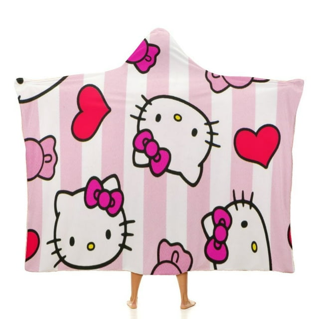 Hello Kitty Hooded Blanket Poncho, Wearable Hooded Blanket Cozy Soft ...