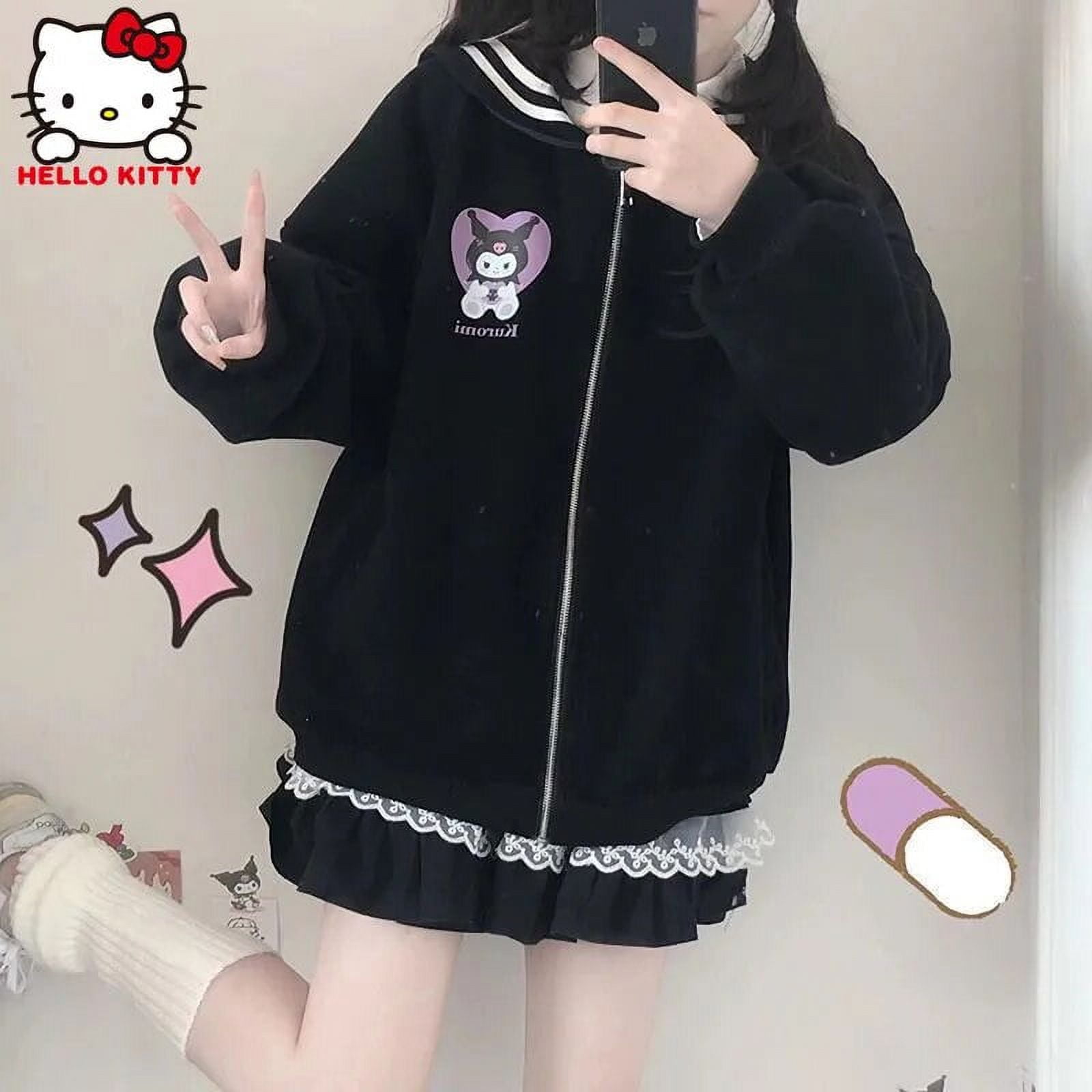 Hello Kitty Hooded Women Sanrio Kuromi Coat Kawaii Long Sleeve Loose ...