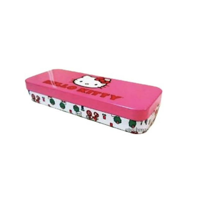 Hello Kitty Hugging a Teddy Bear Pink Heart Pattern Tin Pencil Box ...