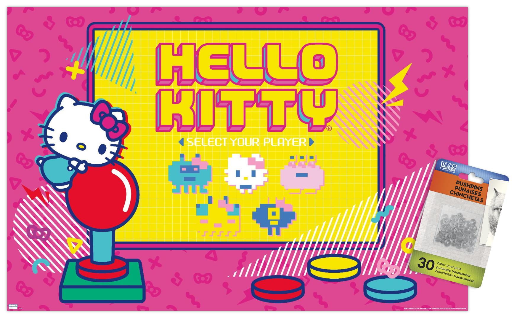 Hello Kitty - Kawaii Arcade Wall Poster with Push Pins, 14.725" x 22. ...