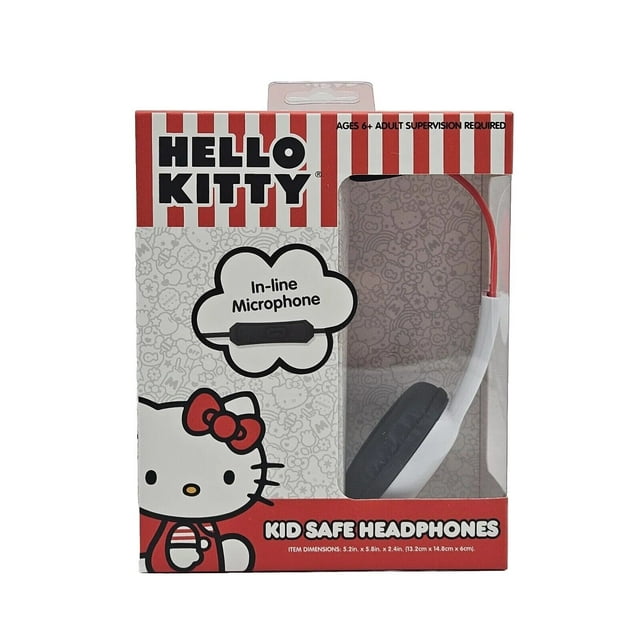 Hello Kitty Kid's Safe Wired Headphones w/Mic in Red/White - Walmart.com