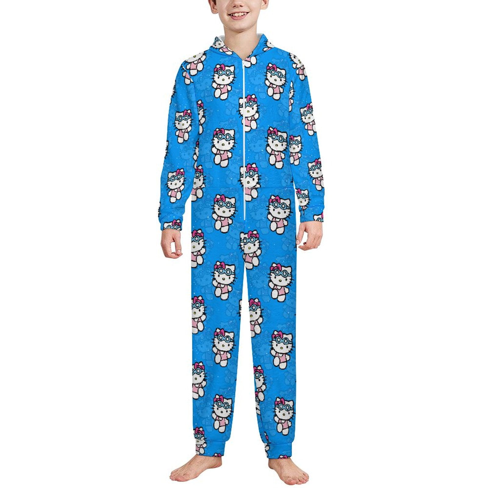 Hello Kitty Kids Hooded Union Suit Pajama Soft Comfy Kids PJs Sleepwear ...