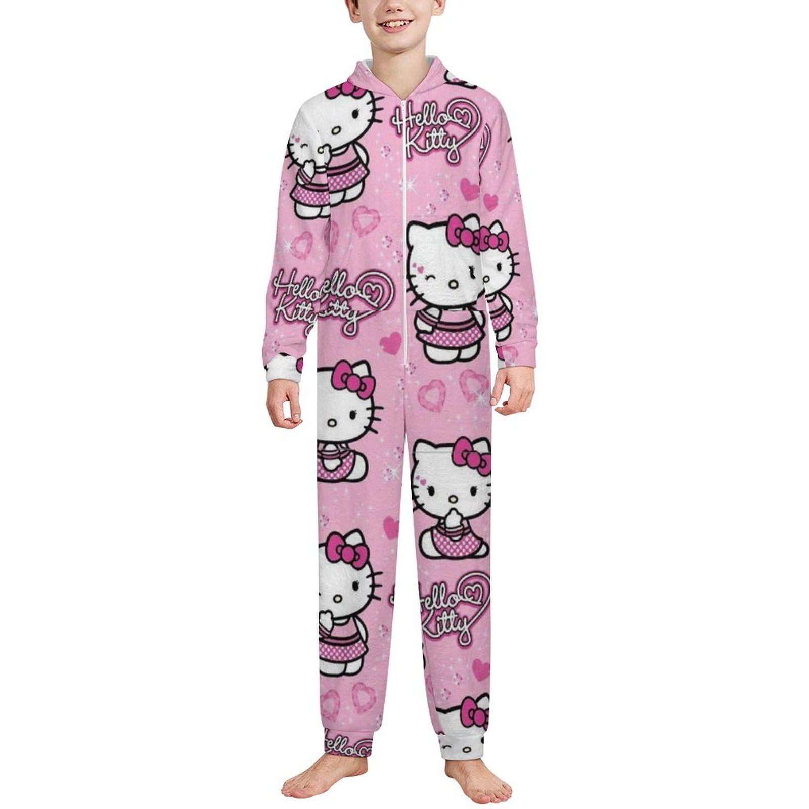 Hello Kitty Kids Hooded Union Suit Pajama Soft Comfy Kids PJs Sleepwear ...