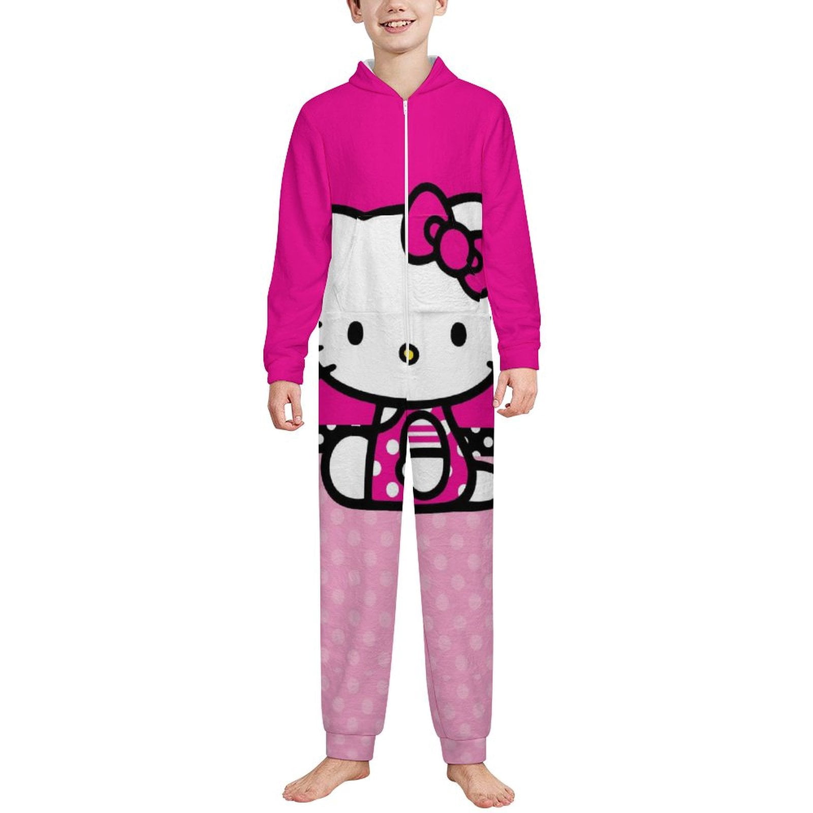 Hello Kitty Kids Hooded Union Suit Pajama Soft Comfy Kids PJs Sleepwear ...