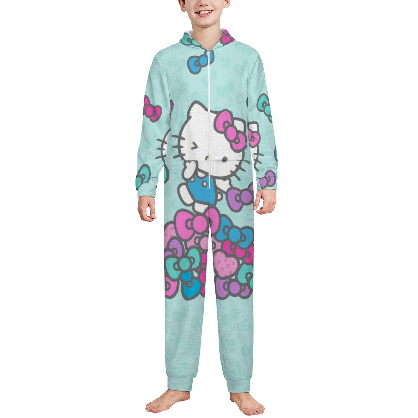 Hello Kitty Kids Hooded Union Suit Pajama Soft Comfy Kids PJs Sleepwear ...