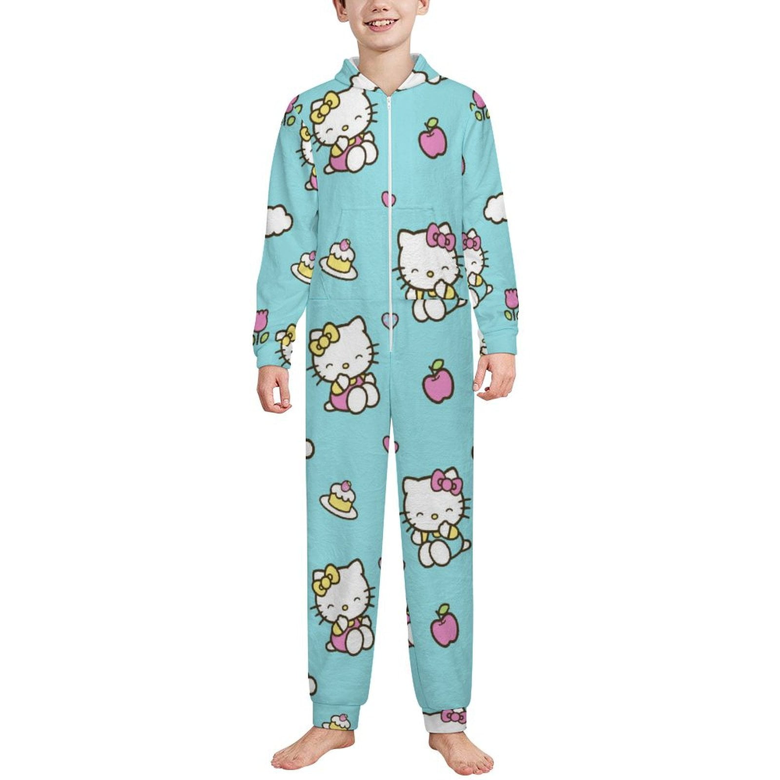 Hello Kitty Kids Hooded Union Suit Pajama Soft Comfy Kids PJs Sleepwear ...