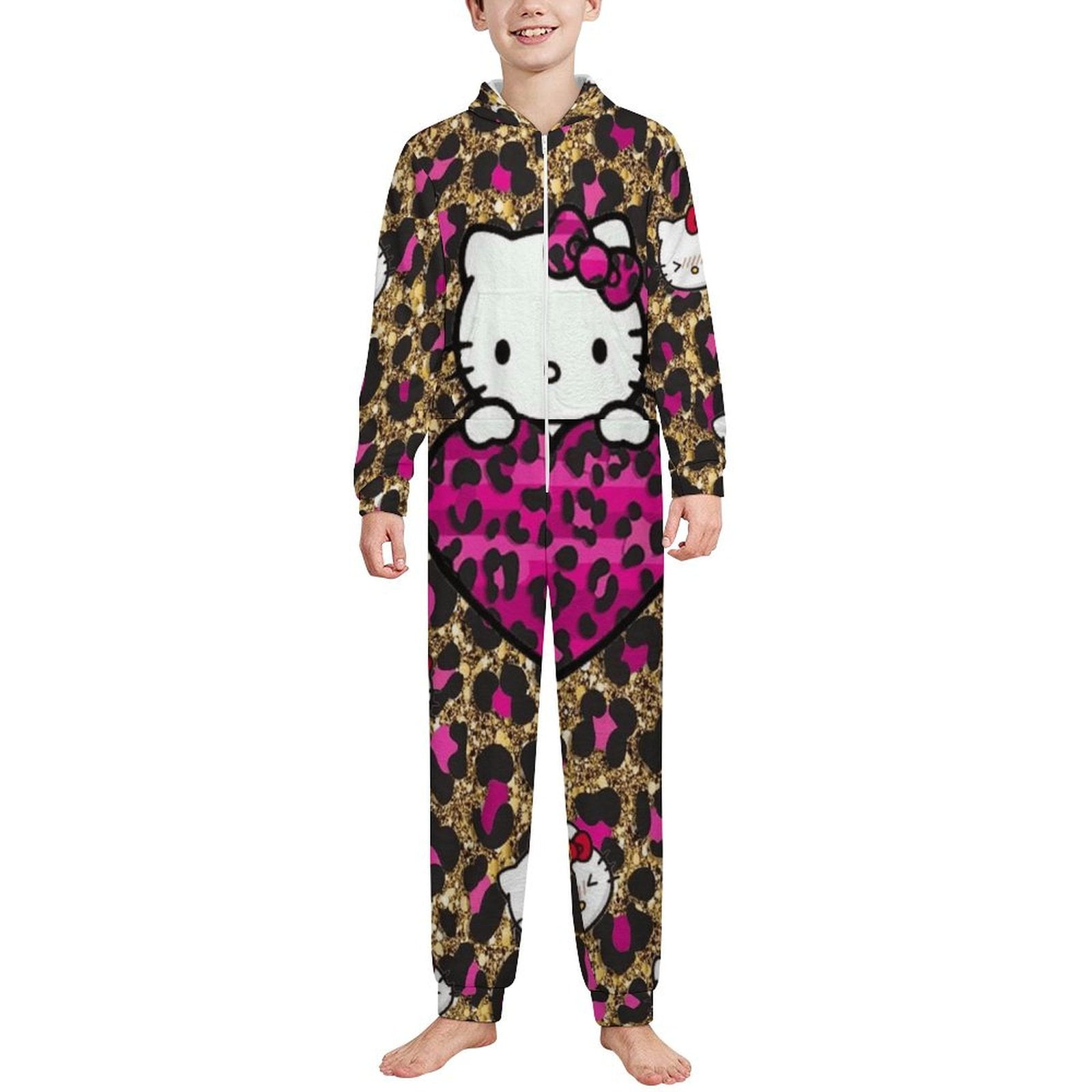 Hello Kitty Kids Hooded Union Suit Pajama Soft Comfy Kids PJs Sleepwear ...