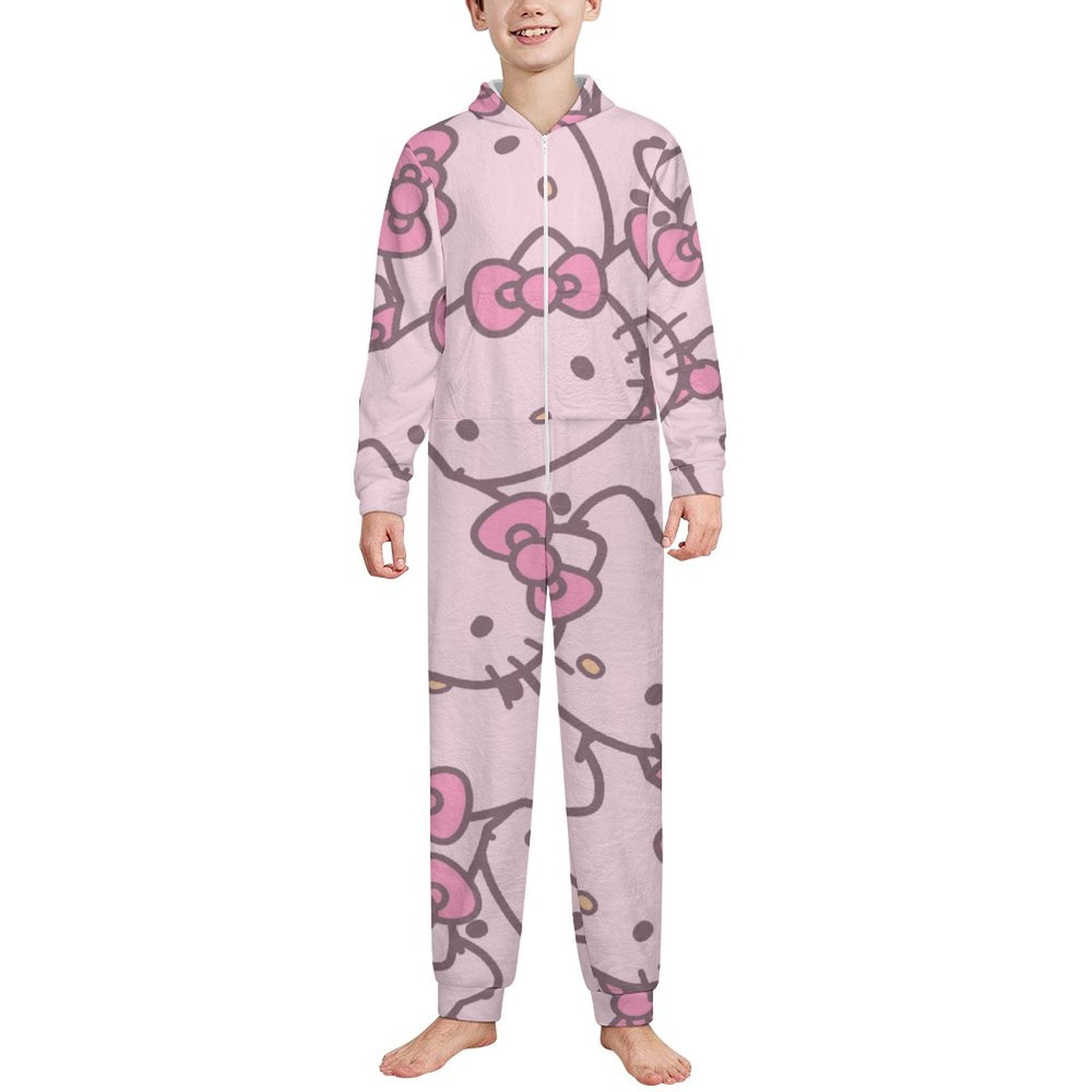 Hello Kitty Kids Hooded Union Suit Pajama Soft Comfy Kids PJs Sleepwear ...