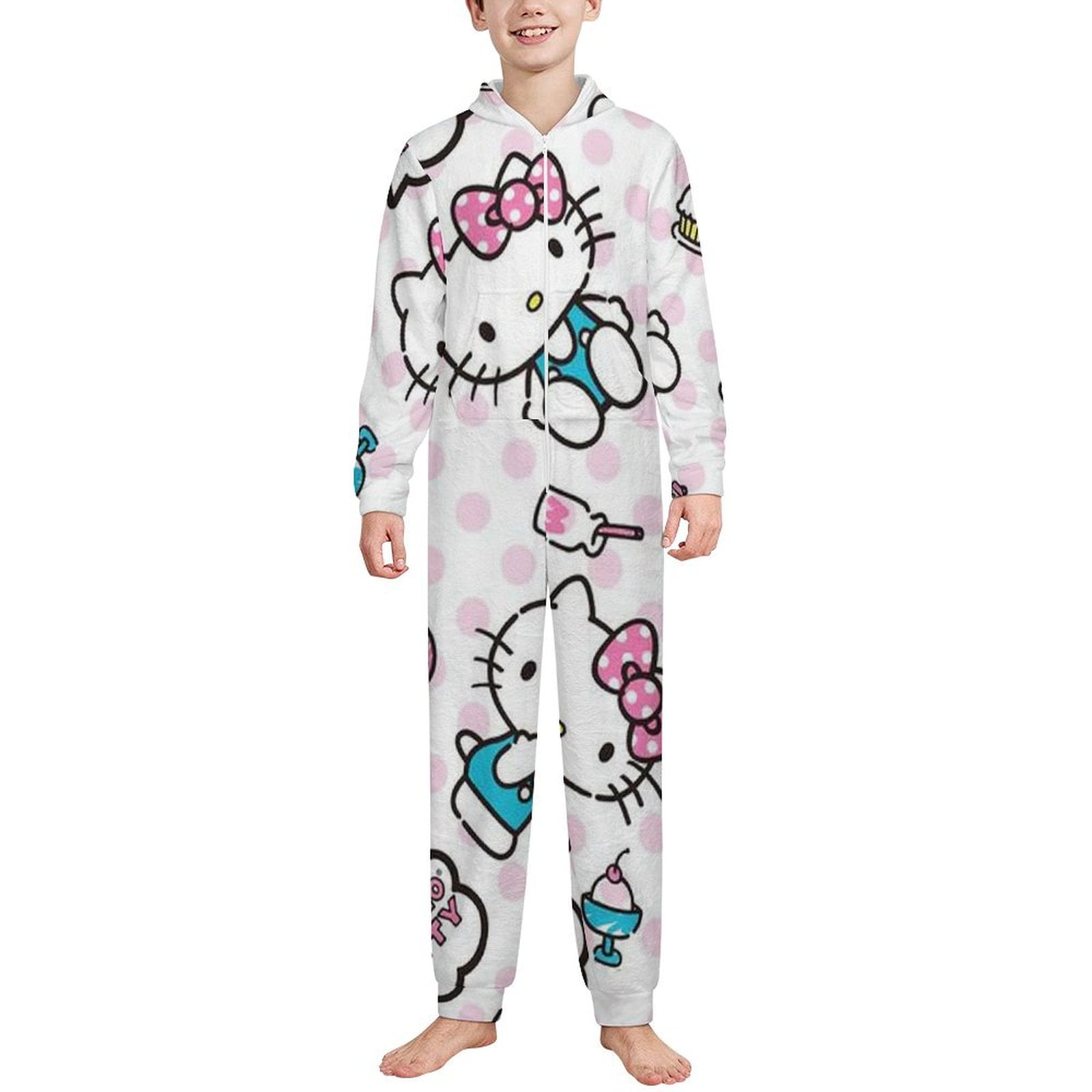 Hello Kitty Kids Hooded Union Suit Pajama Soft Comfy Kids PJs Sleepwear ...