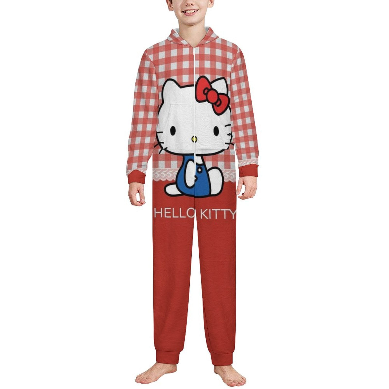 Hello Kitty Kids Hooded Union Suit Pajama Soft Comfy Kids PJs Sleepwear ...