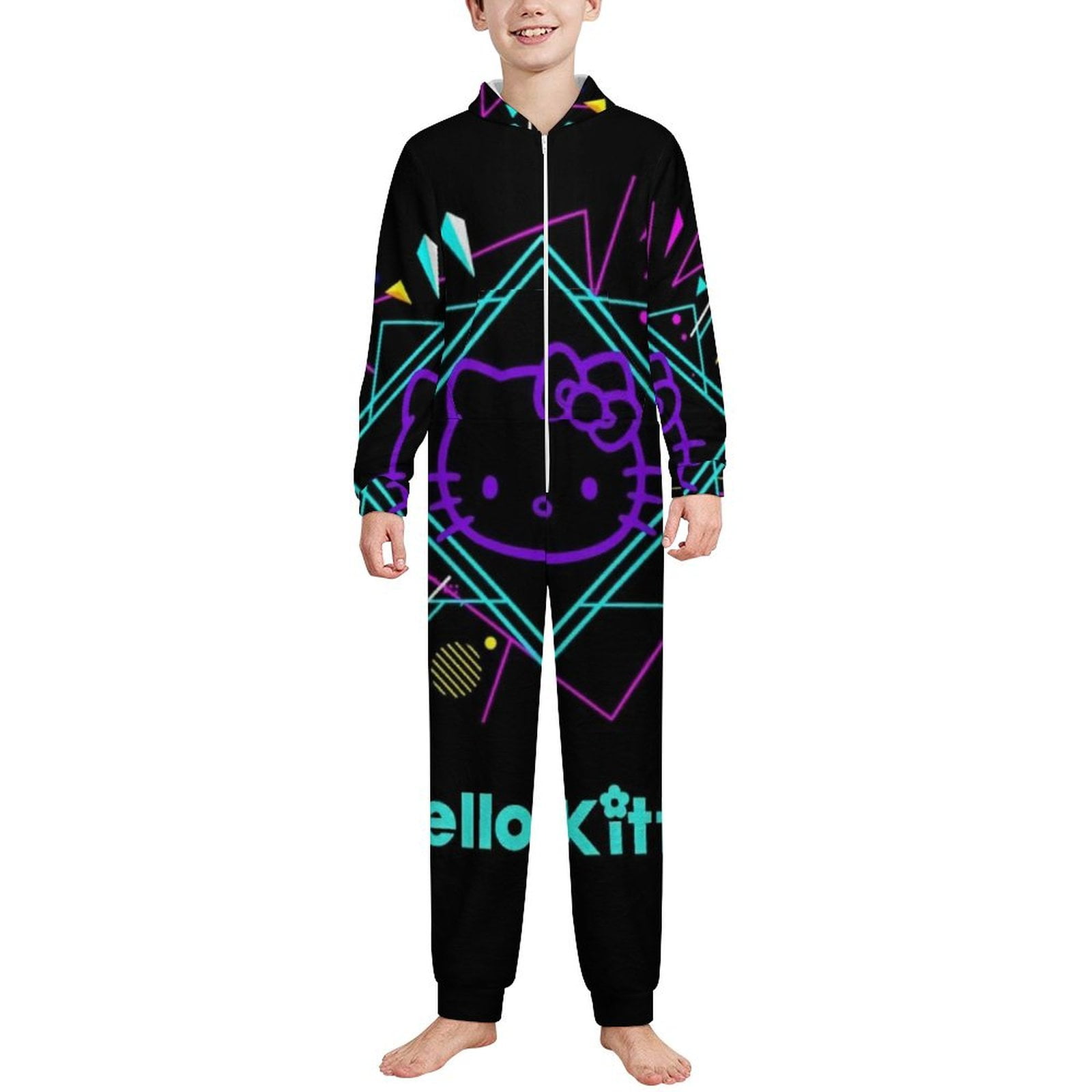 Hello_Kitty Kids Onesie Pajamas, Boys Girls Long Sleeve Zip Up Hooded Blanket Sleeper, One Piece ...